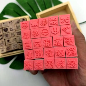 2 Boxes 50pcs Diary Stamp Set With Wooden Box, Planner Journal Stamp ...