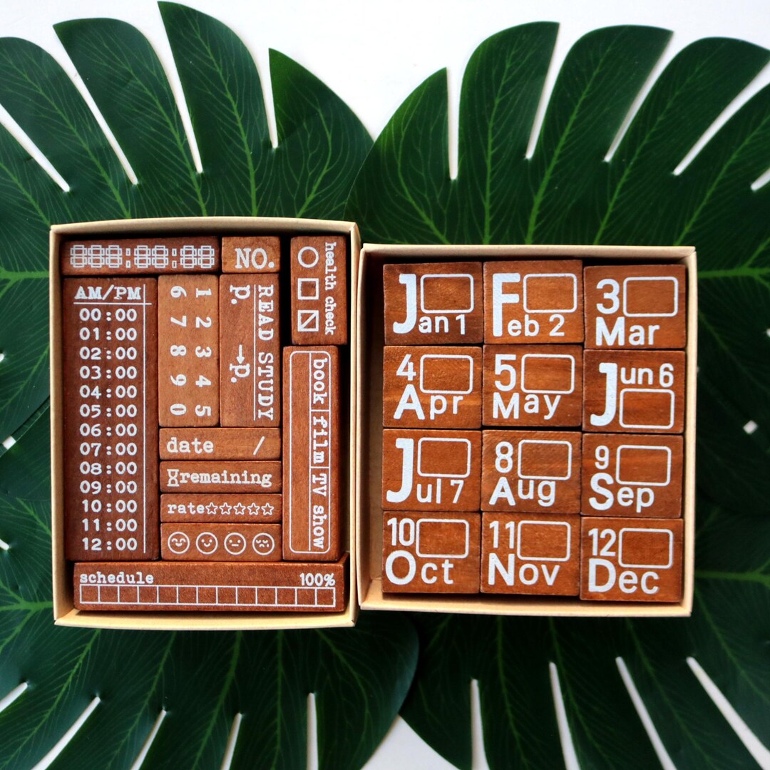 Planner Stamp Set: 12 Wood Rubber Stamps for Journaling Planner Diary ...