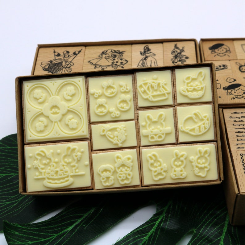 Wooden Rubber Stamp Set: Bunny, Bear, Strawberry - Planner Stamps - Etsy