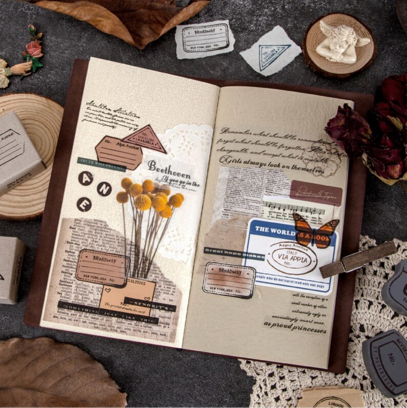 Vintage Wood Rubber Stamps Travel Stamp Journal Notebook - Etsy