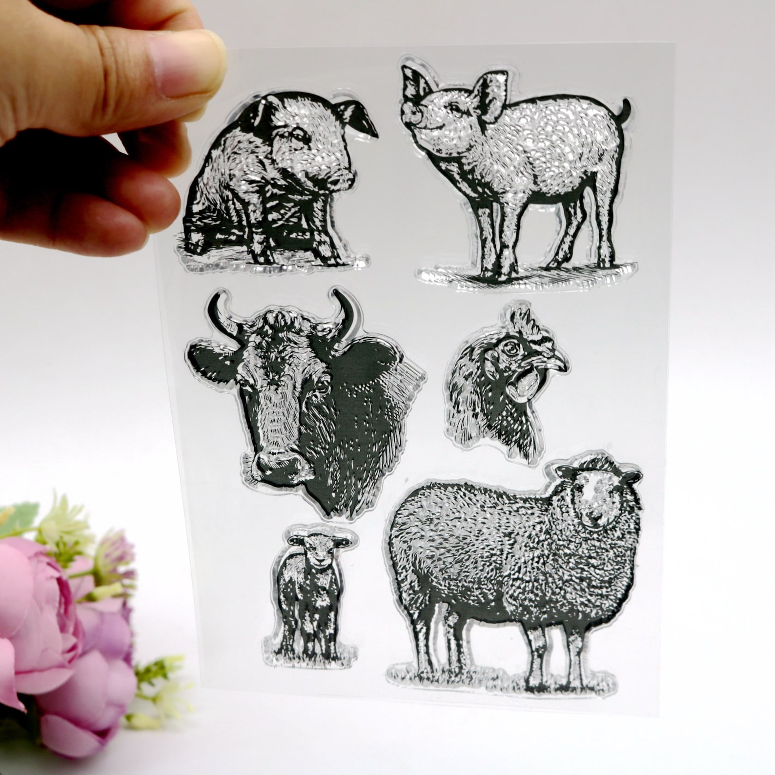 Animals Rubber Stamps Set Scrapbooking Journaling Pigs, Cattle, Sheep ...