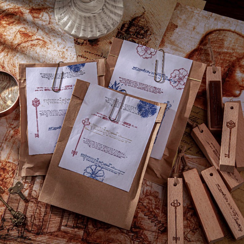 Retro Code Key Stamp Wood Rubber Stamp DIY Card Making | Etsy