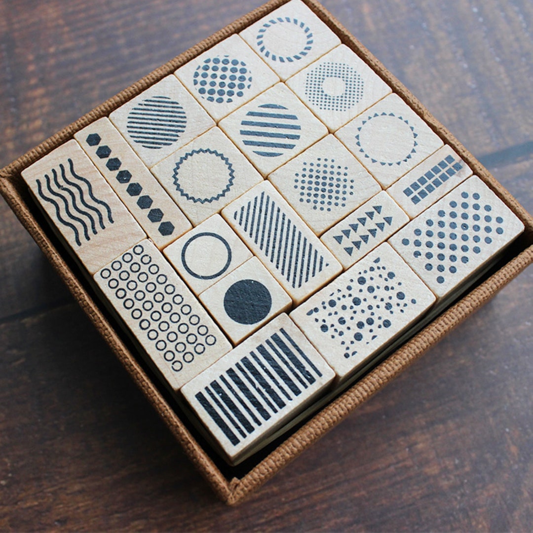 Simple Lines Geometric Wooden Rubber Stamps Set for Journal - Etsy