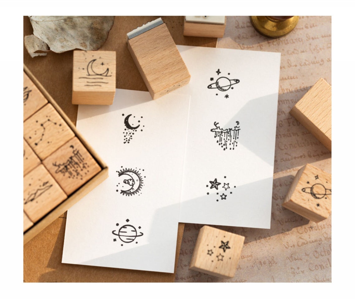 16pcs Moon Stamps Journal Stamp Set With Golden Ink Pad | Etsy