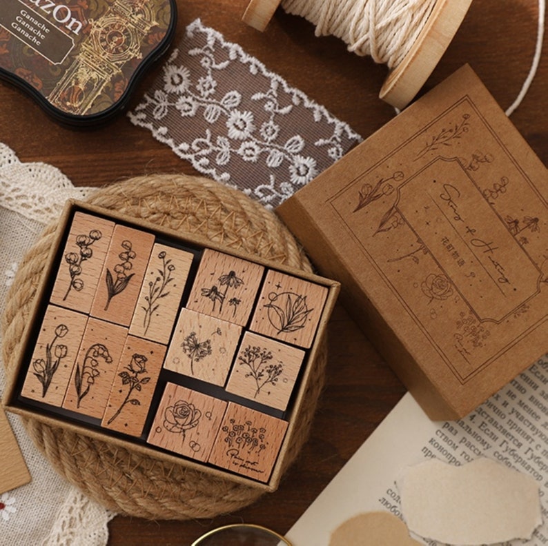 Cute Wooden Stamp Set Numbers Date Floral Star 6 Style for - Etsy