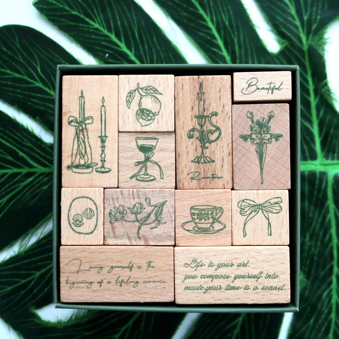 Candlelight Tea Party Stamp Set: Retro Wood Rubber Stamps (12pcs) - Etsy