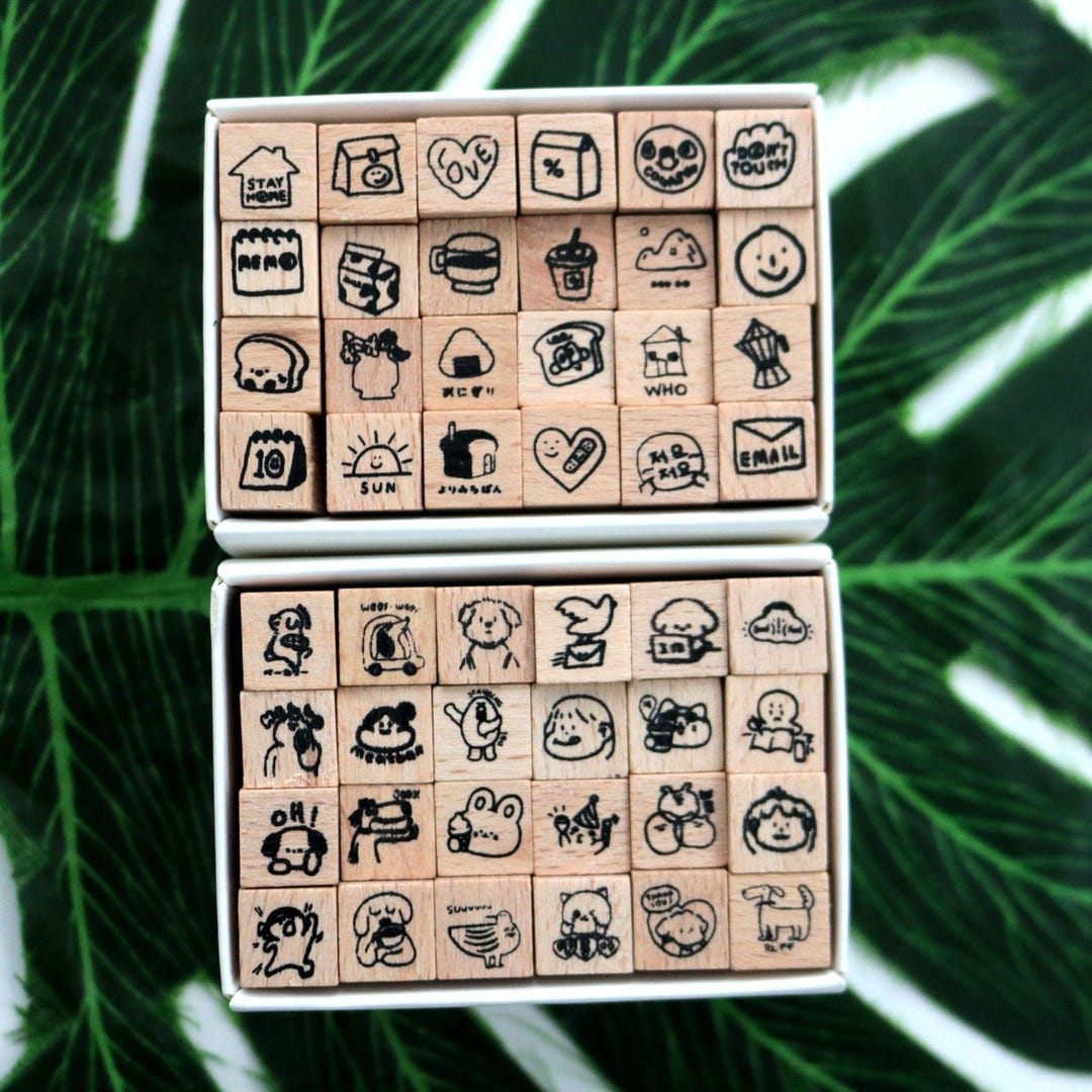 Cute Diary Stamp Set of 24pcs Daily Plan Wood Rubber Stamp Kit for ...