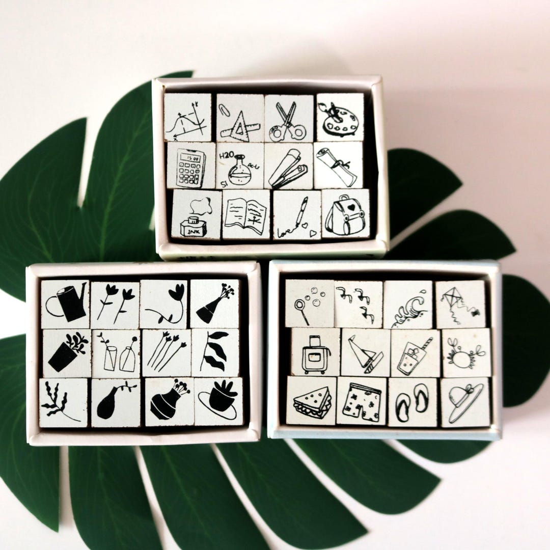 Floral Diary Stamp Set: Beach & Stationery Designs - 12 Piece - Etsy