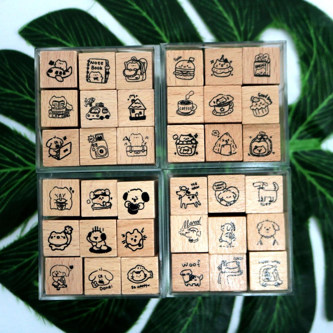 Cute Diary Stamp Set Daily Plan Wood Rubber Stamp Kit Tags Labels Card ...
