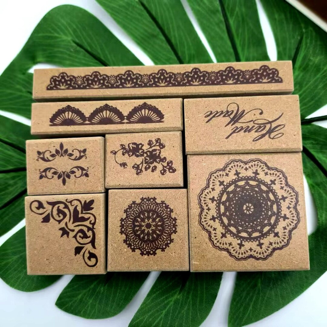 4 Styles Retro Stamp Kit Lace Travel Stamps Journal Stamps Set Vintage ...