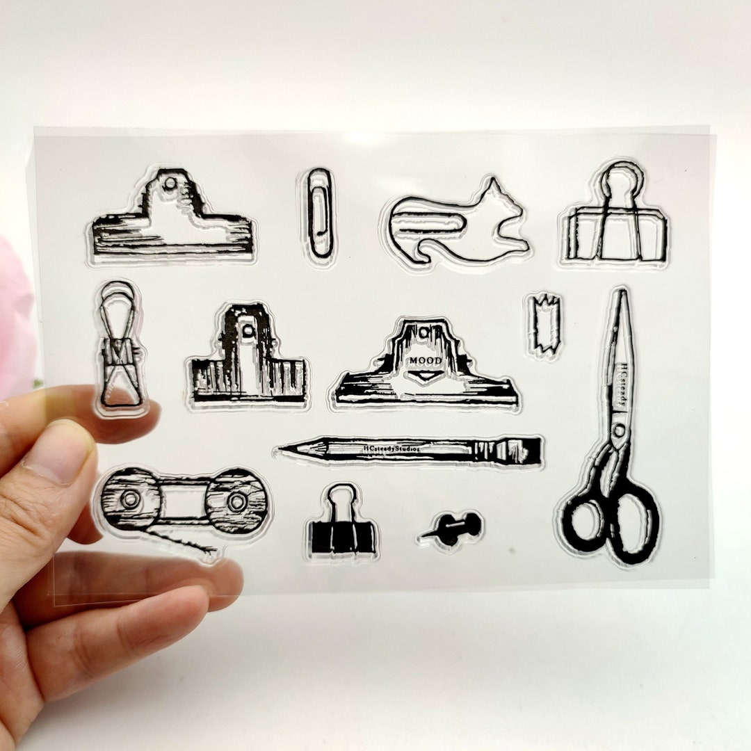 Clip Scissors Drawing Pin Stamp Set for Scrapbooking Journaling Card ...