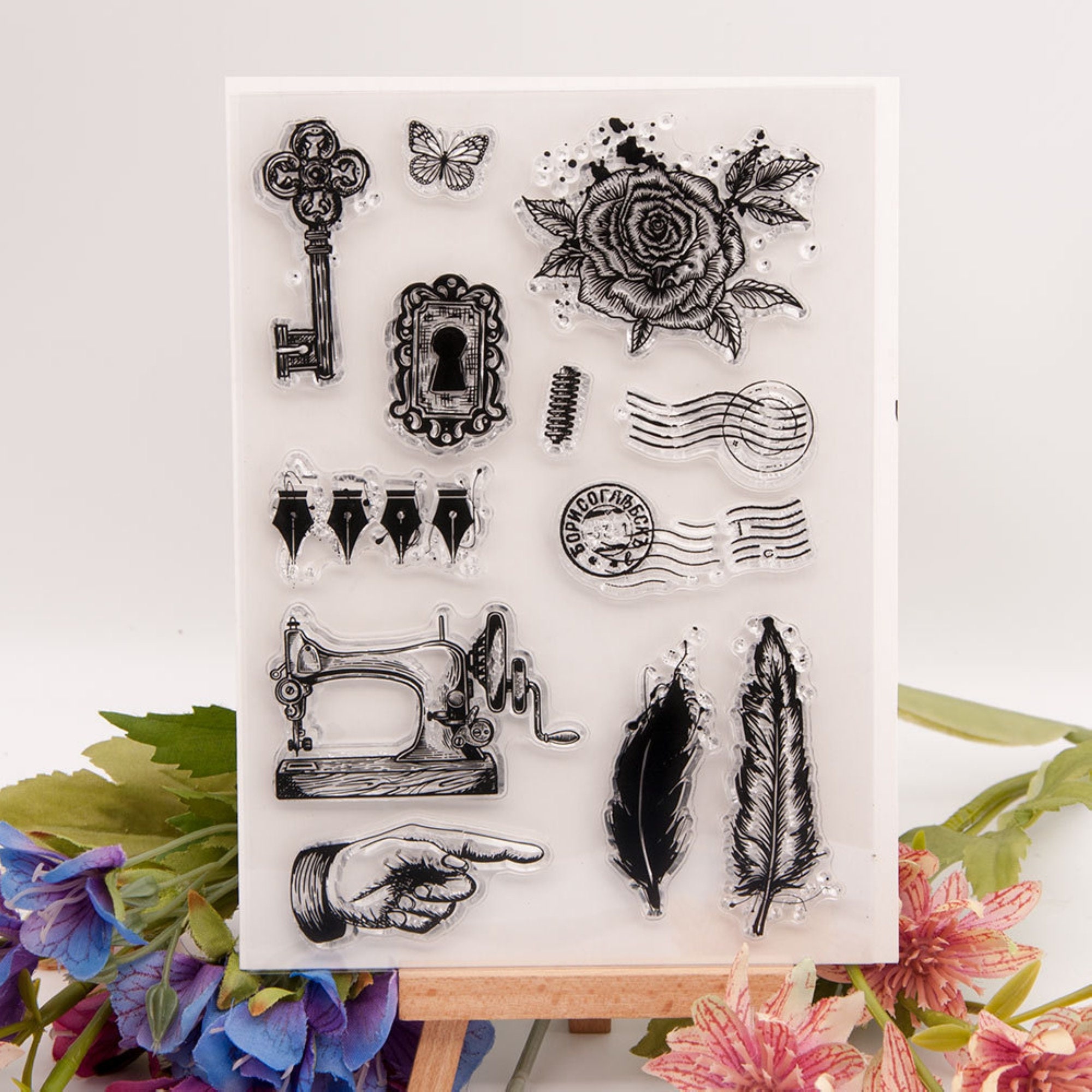 Clear Vintage Stamps and Cutter Dies Key Feather Sewing - Etsy