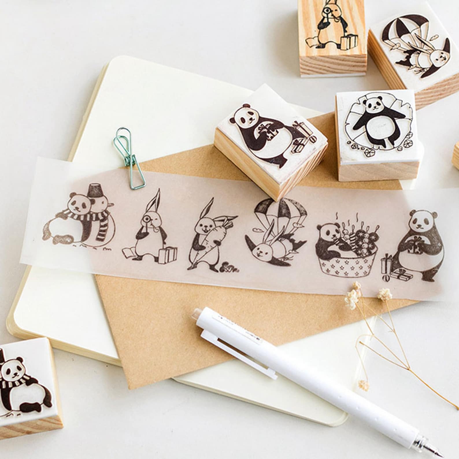 Animals Wood Rubber Stamp Panda Rabbit Bunny Stamp Diary Card | Etsy