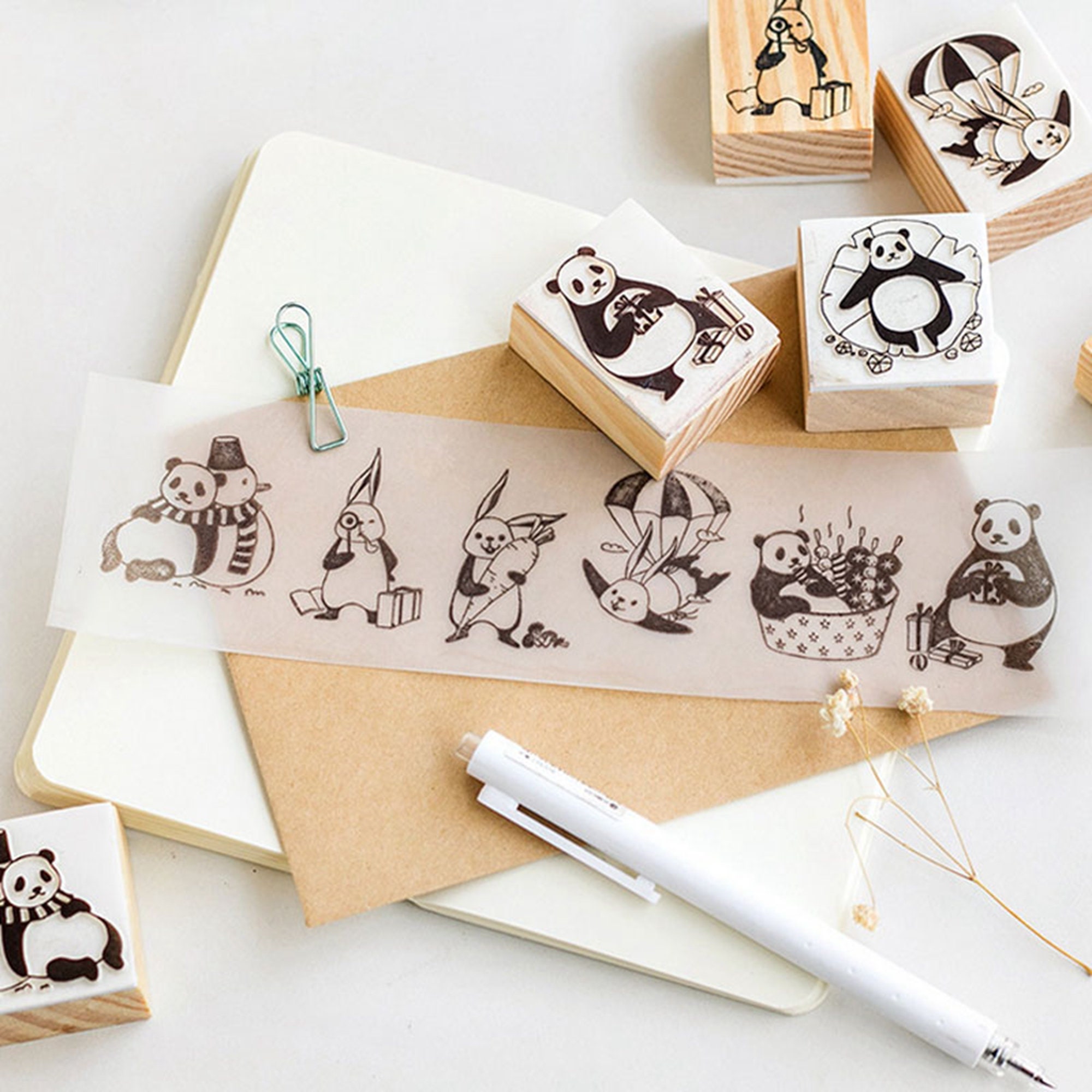 Animals Wood Rubber Stamp Panda Rabbit Bunny Stamp Diary Card | Etsy