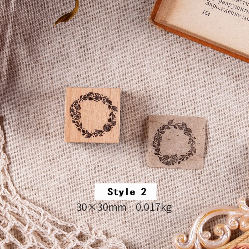 Garland Wood Rubber Stamp Floral Stamp Flowers Leaves Stamp | Etsy