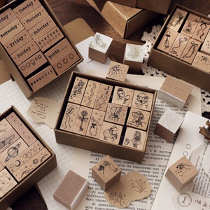 Cute Wooden Stamp Set Numbers Date Floral Star 6 Style for - Etsy