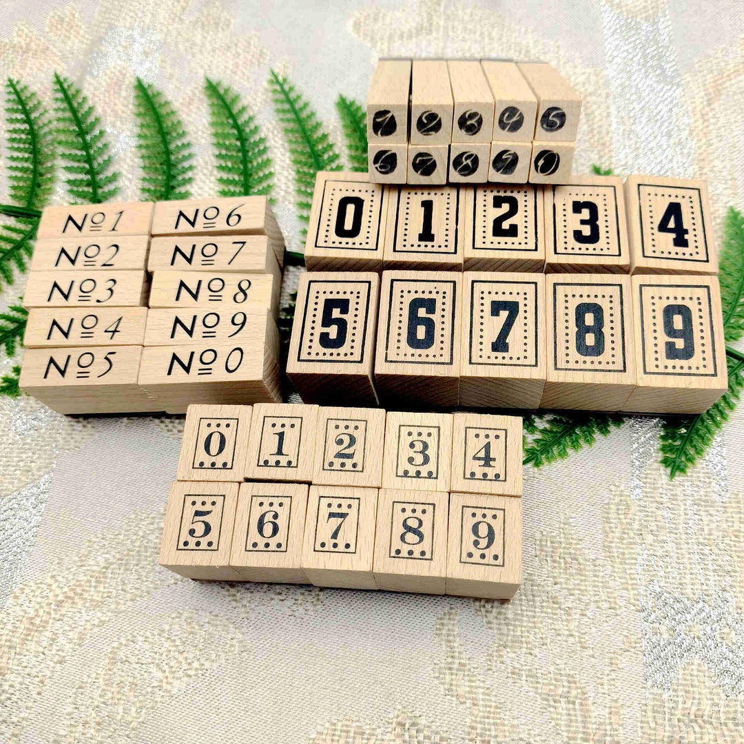4 Style Numbers Stamp Set Wooden Rubber Stamps for Crafting Card Making ...