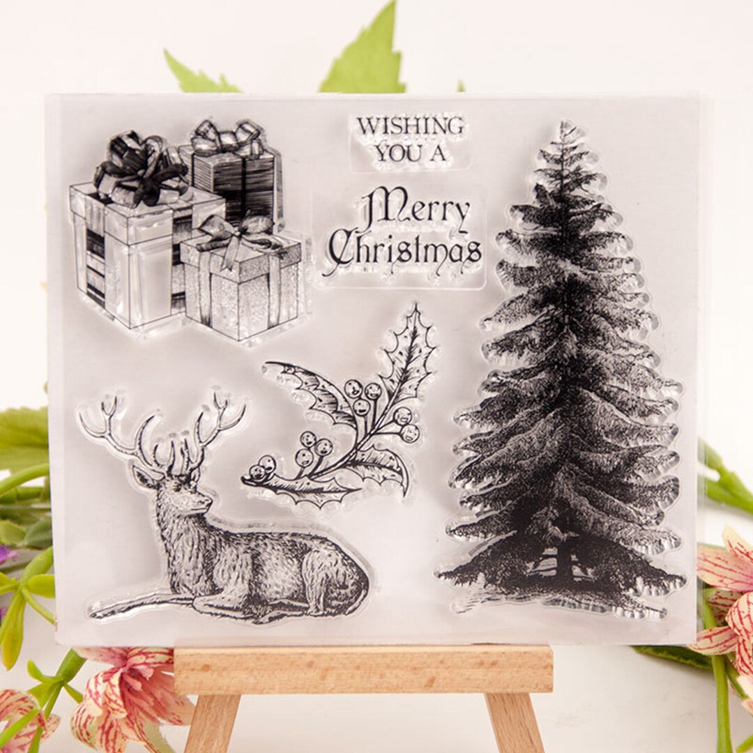 Large Christmas Tree Deer Stamp Present Stamp for Card Making ...