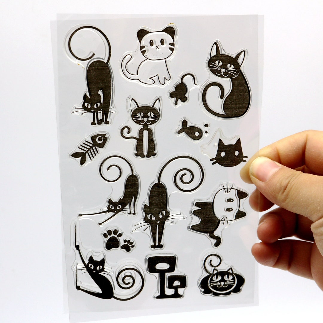 Cute Cat Stamps Set Curly Tail Cat Stamp for Crafting Paper Card Making ...