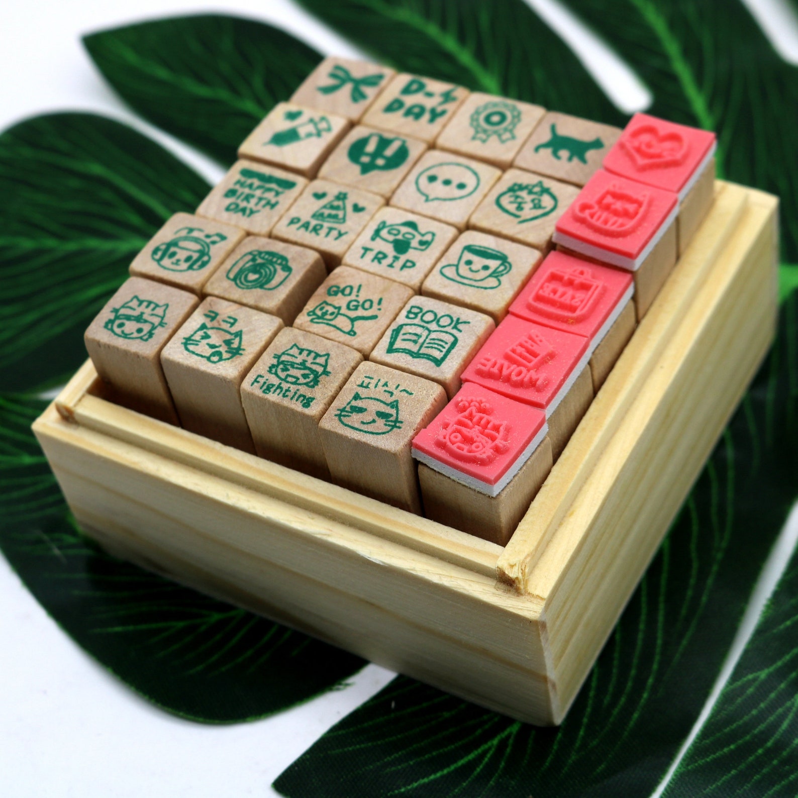 Happy Life Diary Stamp Set With Wooden Box, Planner Rubber Stamps ...