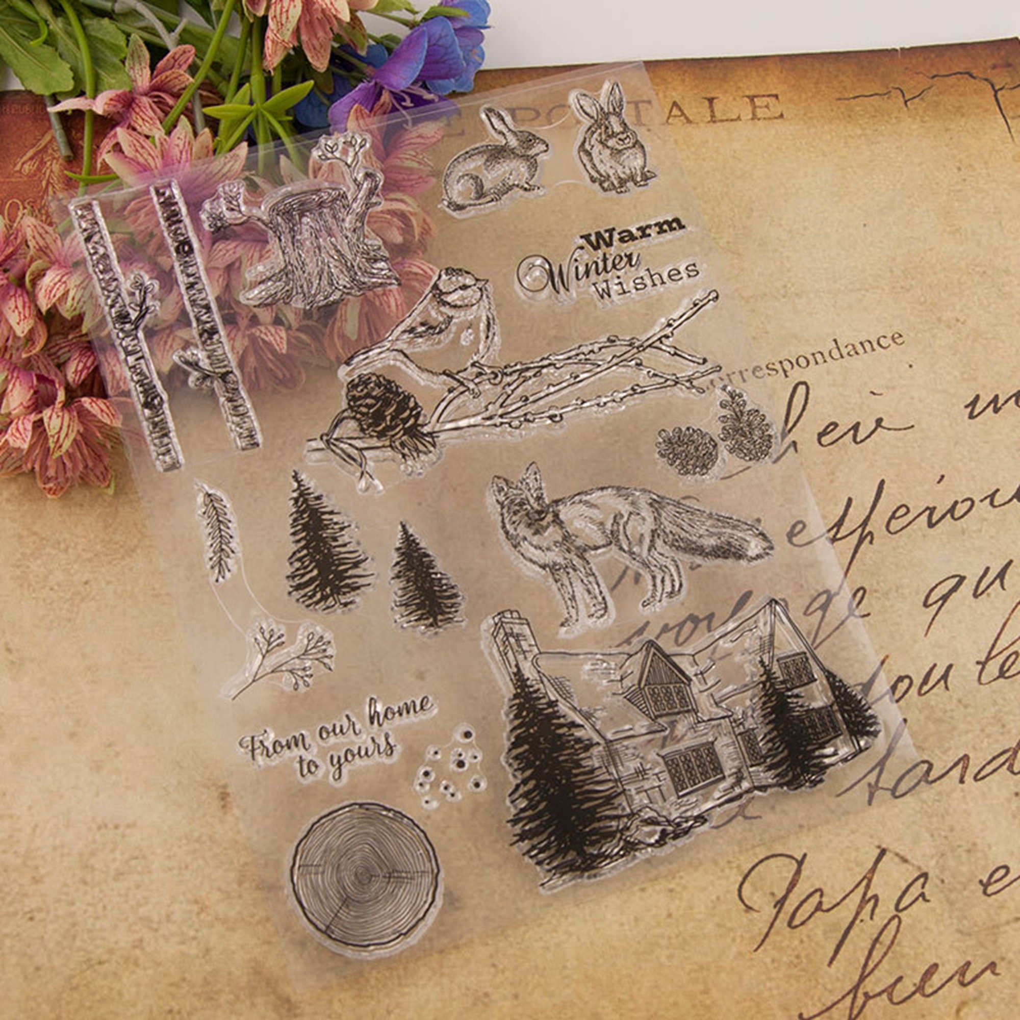 Winter Forest Stamps Set Rabbit Bird House Pine Wolf - Etsy