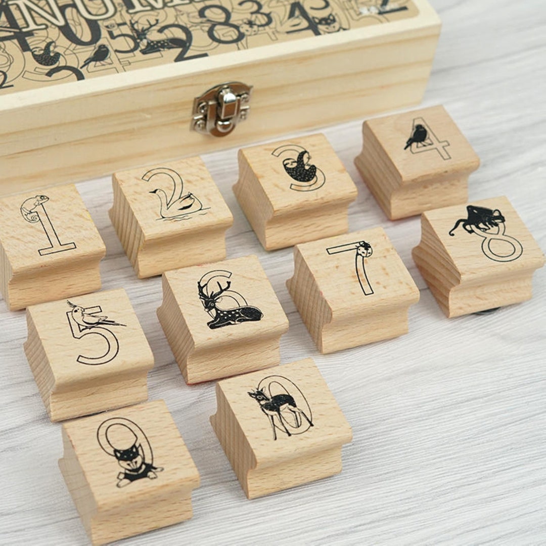 Animals Numbers Rubber Stamp Set Wooden Stamps Box Gift for - Etsy