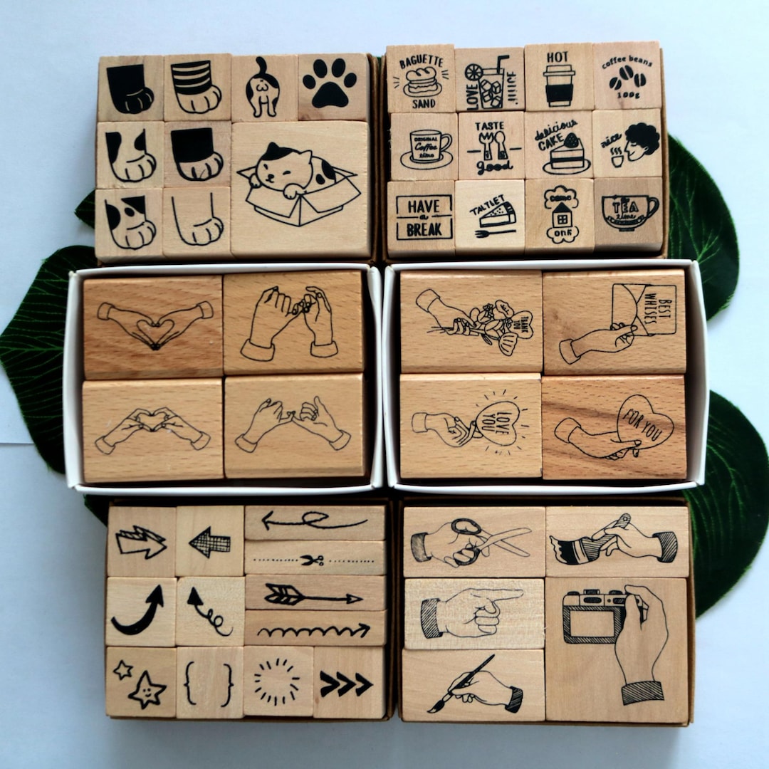 Gesture Sign Cat's Paw Arrow Mark Stamps Set Woode Rubber Stamp for ...
