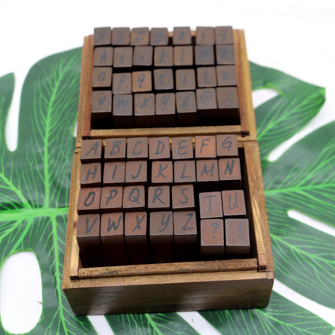 Alphabet Rubber Stamp Set With Wooden Box Antique Handwriting Upcase ...