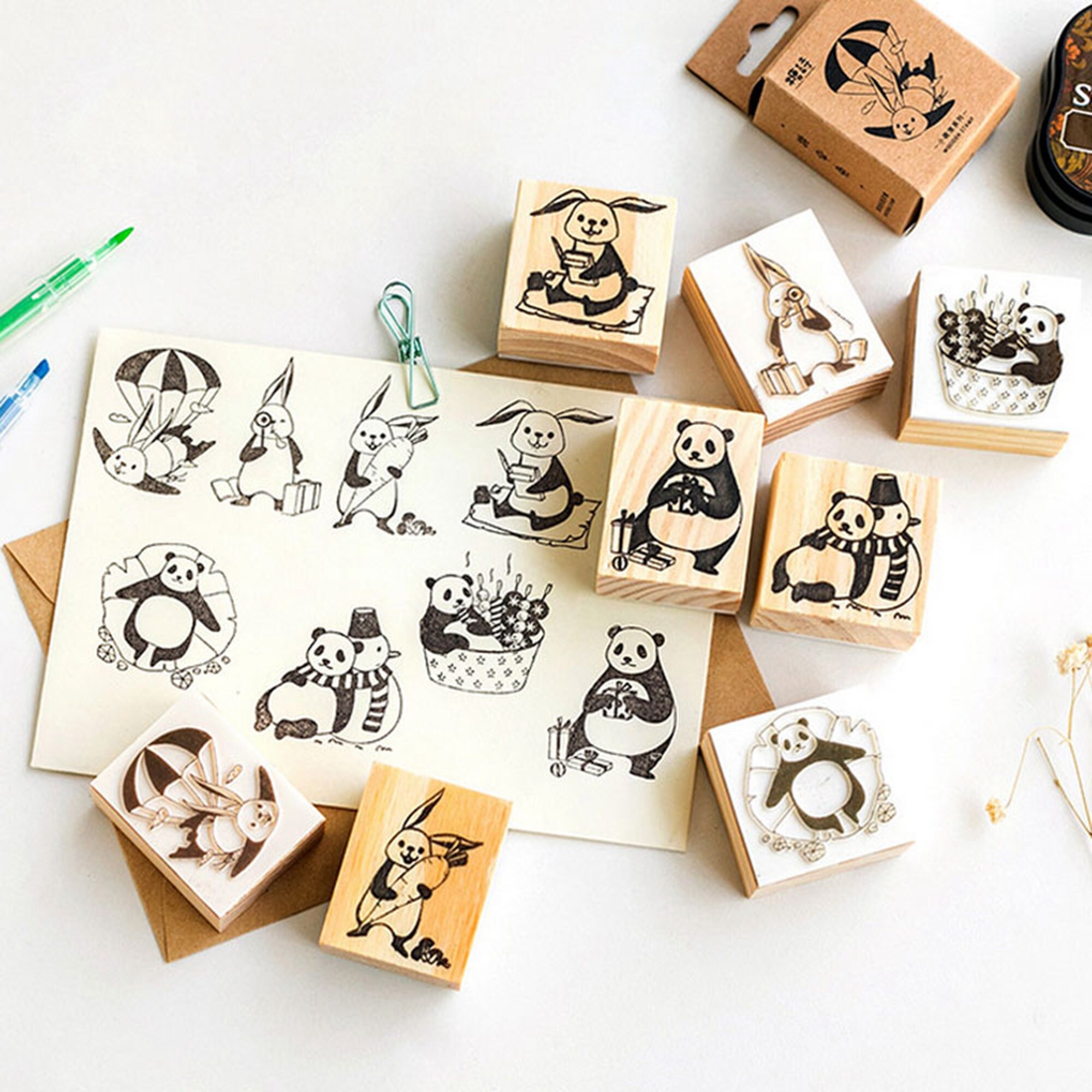 Animals Wood Rubber Stamp Panda Rabbit Bunny Stamp Diary Card | Etsy
