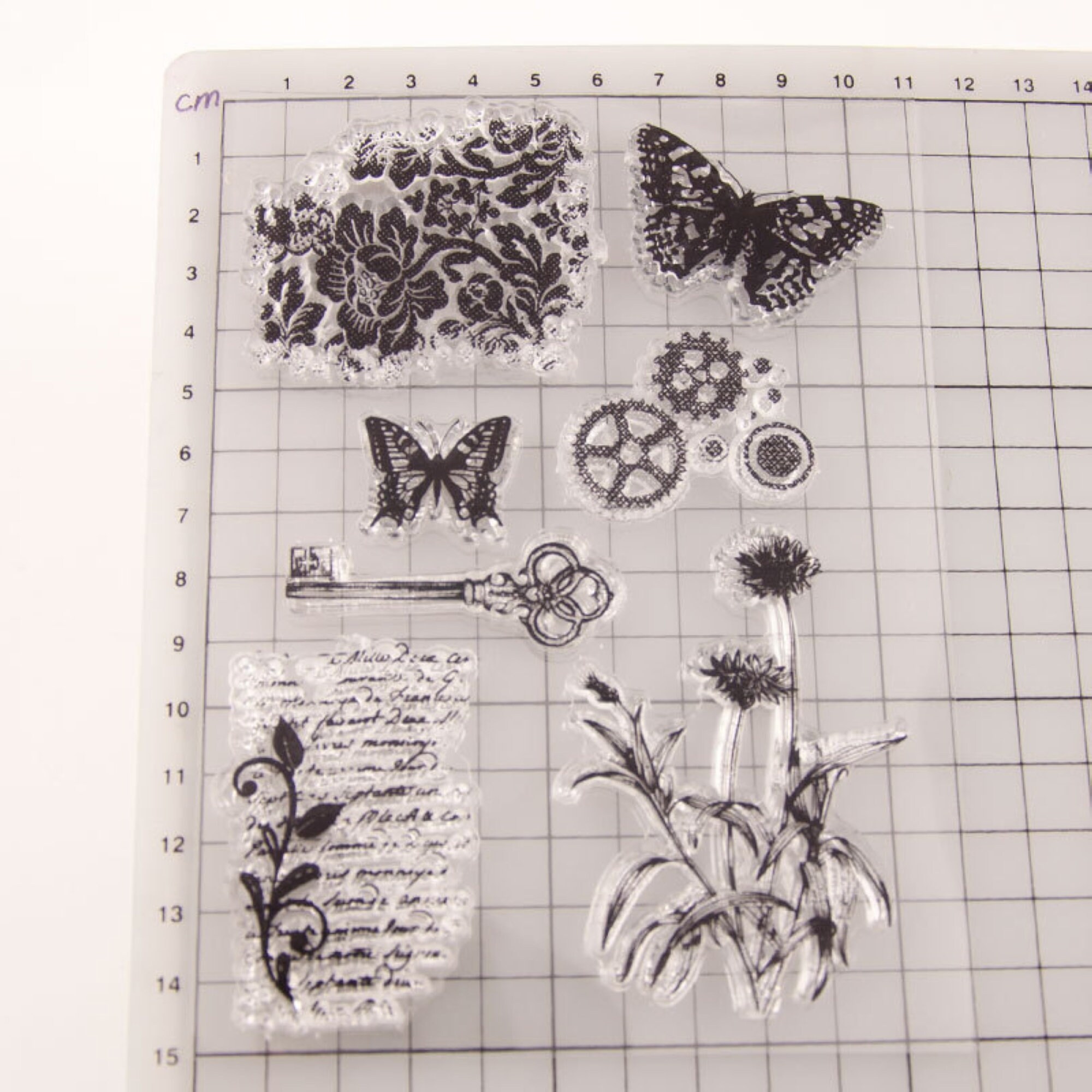 Pretty Rubber Stamp Kit Floral Gear Key Butterfly Scrapbook - Etsy