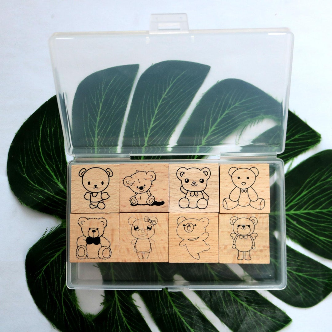 Bears Wood Rubber Stamp Set of 8pcs Koala Stamps With Clear Box for ...