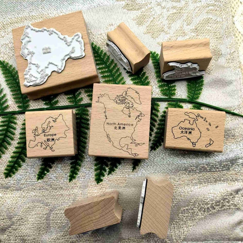 World Continent Map Wood Rubber Stamps: Scrapbooking DIY Set ...