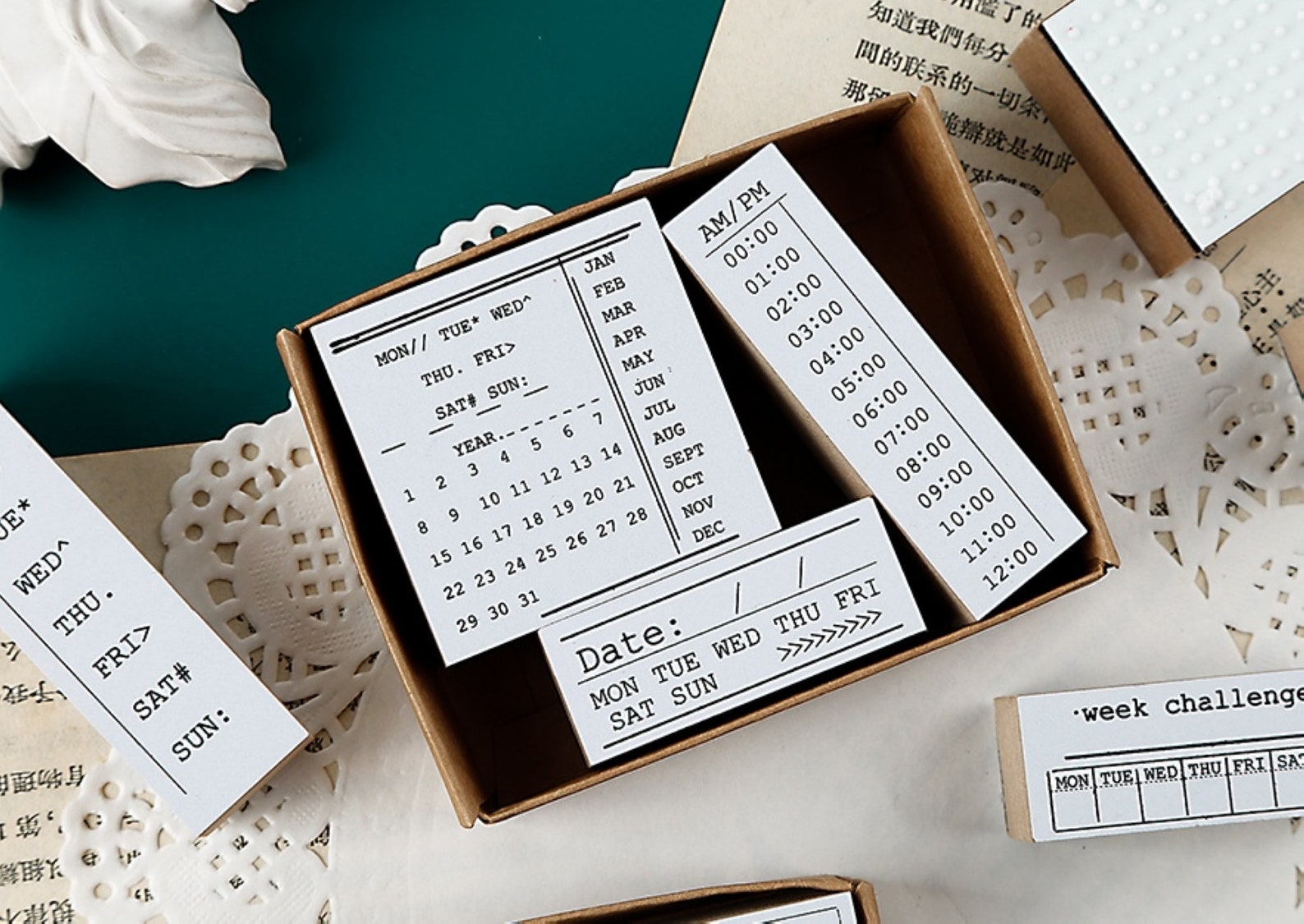 Planner Rubber Stamp Set Date Weekly Month Tracker Clock in - Etsy