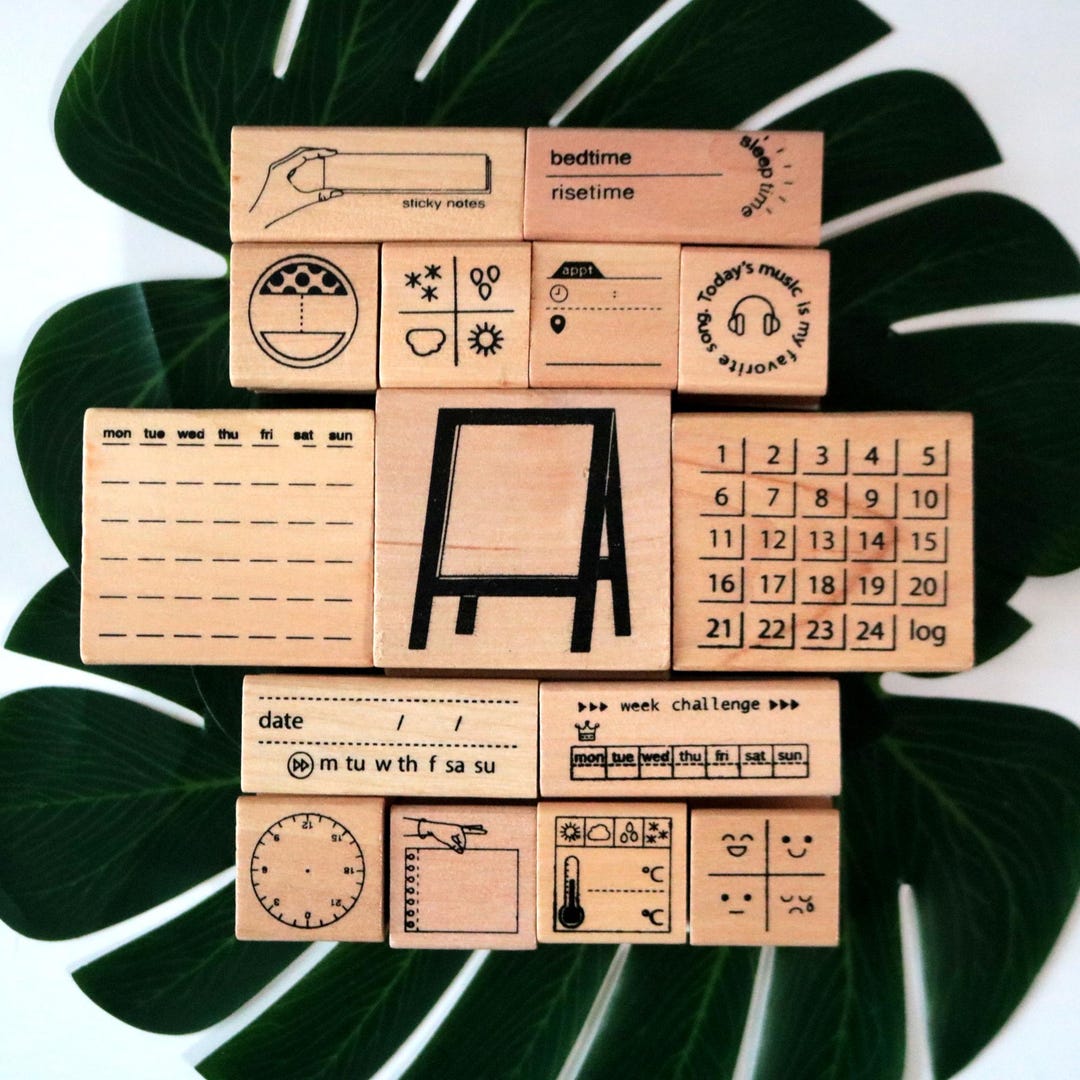 Retro Planner Wood Rubber Stamp,date Weather Message Board Diary Decor ...