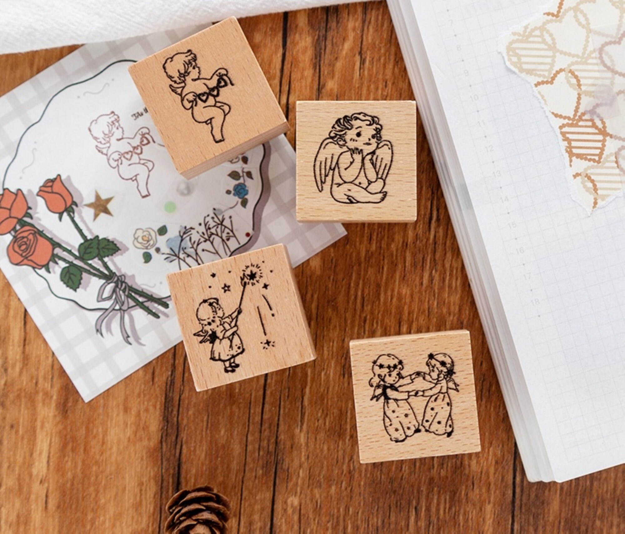 Cute Angel Rubber Stamp Rose Stamps Girl Stamps Journal | Etsy