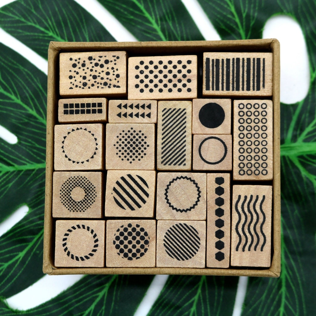 Simple Lines, Geometric Wooden Rubber Stamps Set for Journal ...