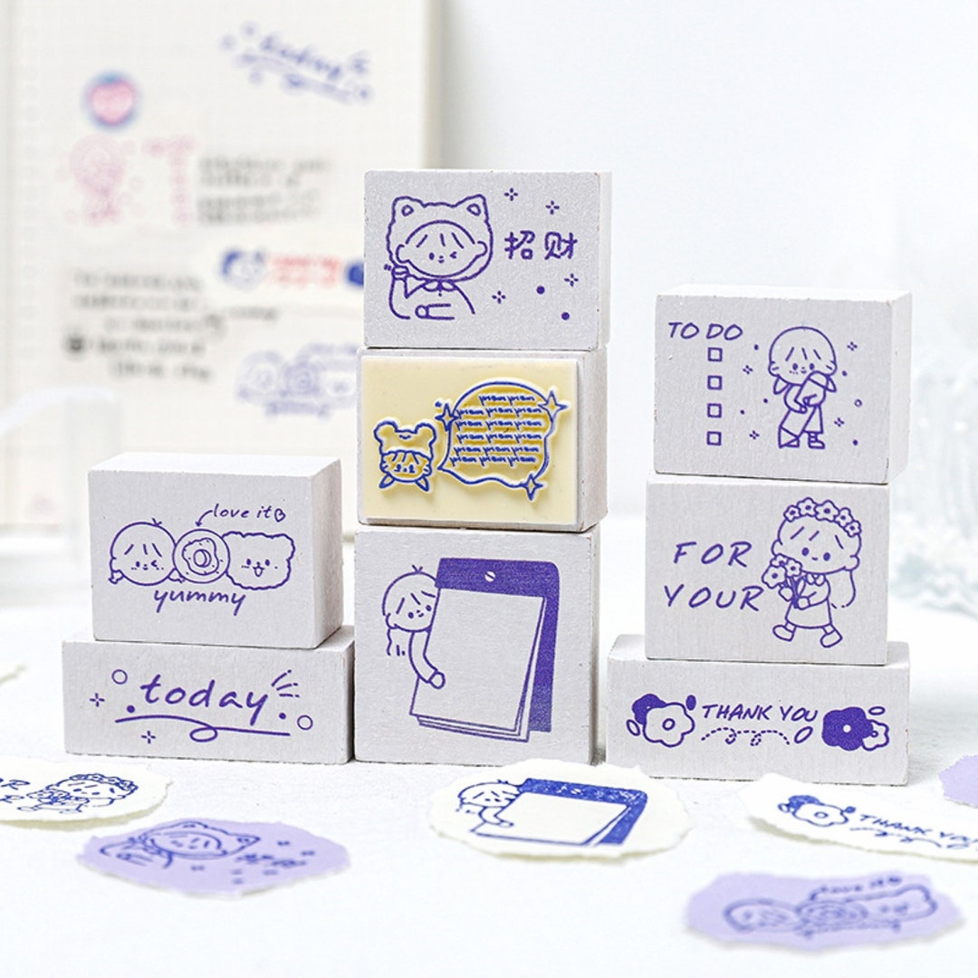 Cute Girl Stamp Wood Rubber Stamp for Planner Journal Diary - Etsy