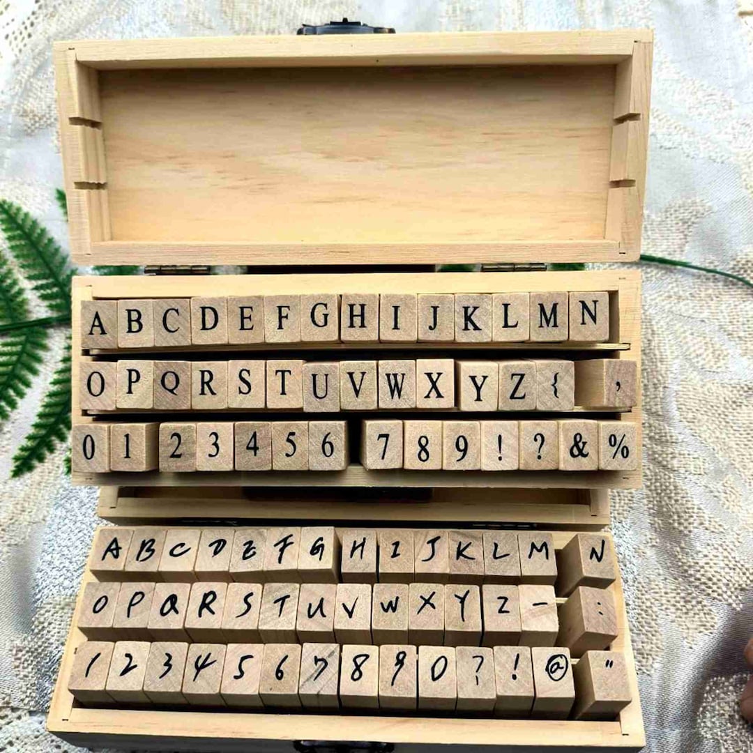 42pcs Letters Rubber Stamps Set With Wooden Box Alpabets and Numbers ...