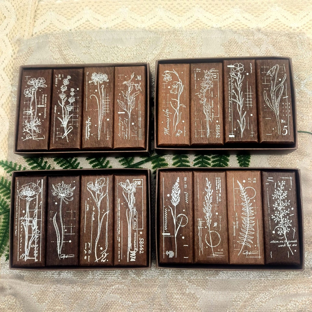 Floral Rubber Stamps: Plant Journaling Set (4pcs) Card Making ...