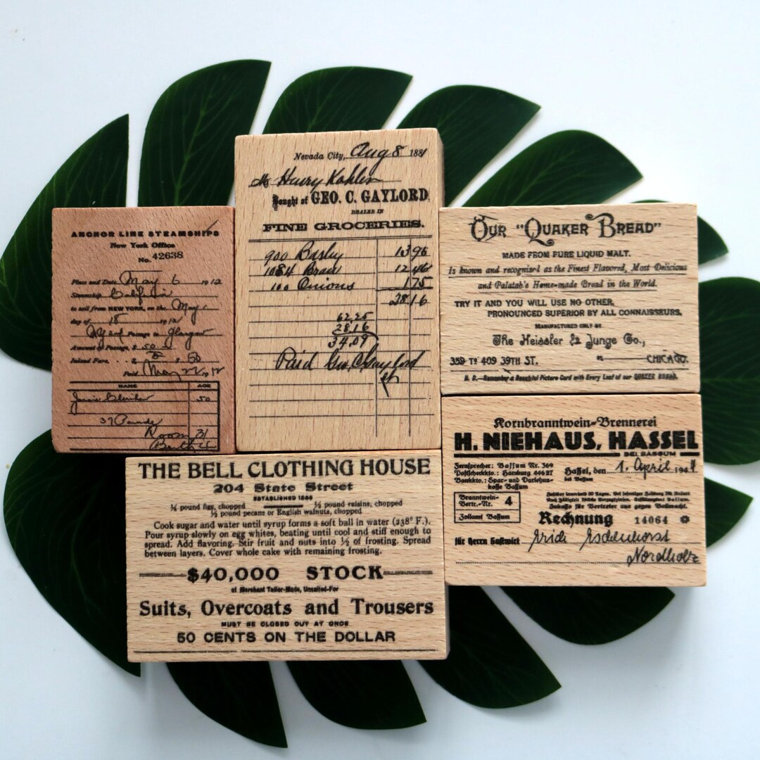 Vintage Bill Stamp Wooden Rubber Stamp Note Voucher Receipt 5 Style - Etsy
