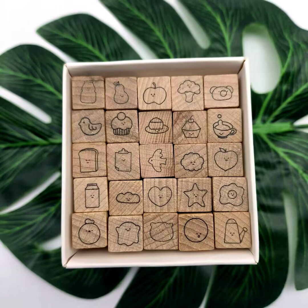 25PCS Diary Stamps Wooden Rubber Stamp Set Fruit, Food Patterns ...
