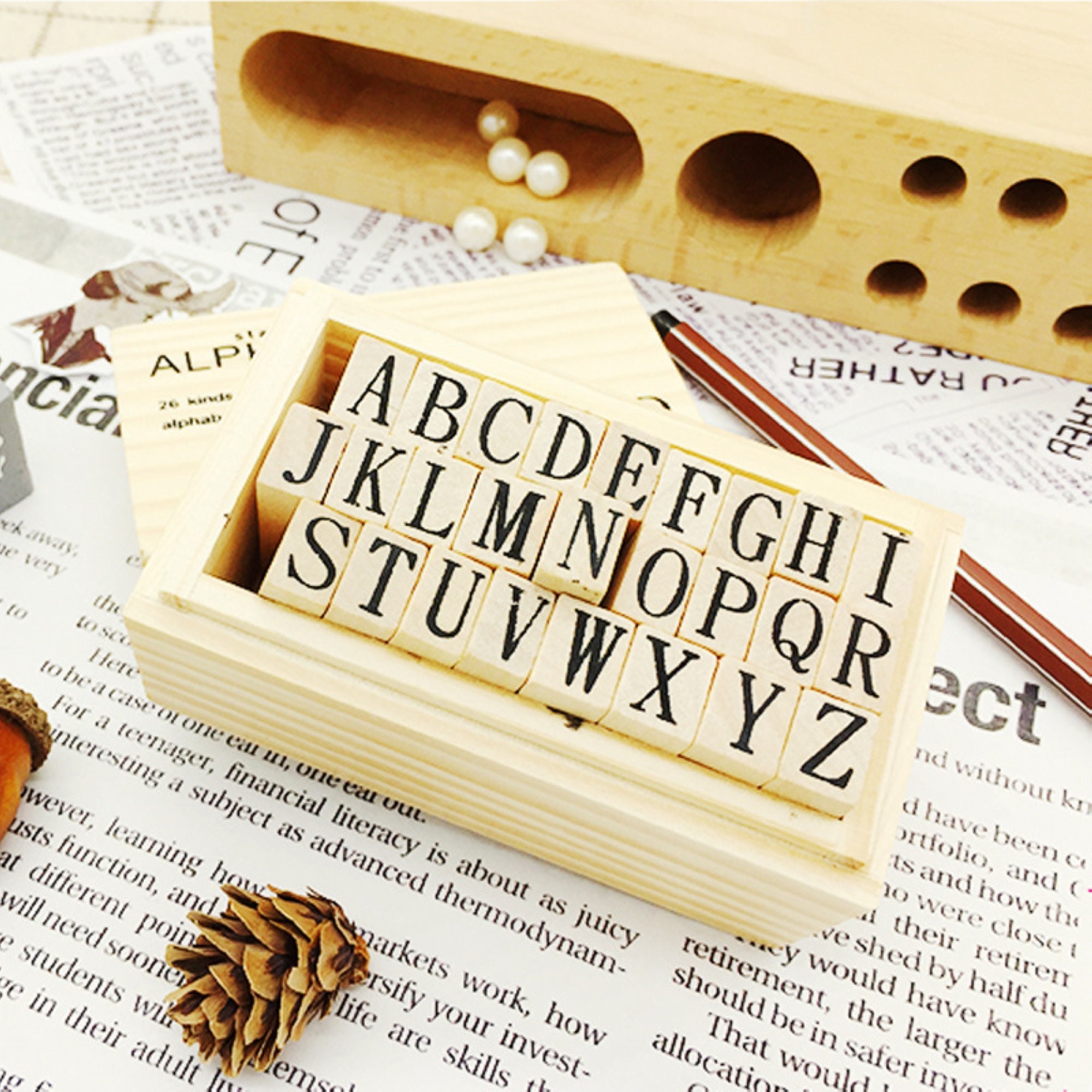 26pcs Letter Stamps Set Wooden Boxvintage Alphabet Rubber - Etsy