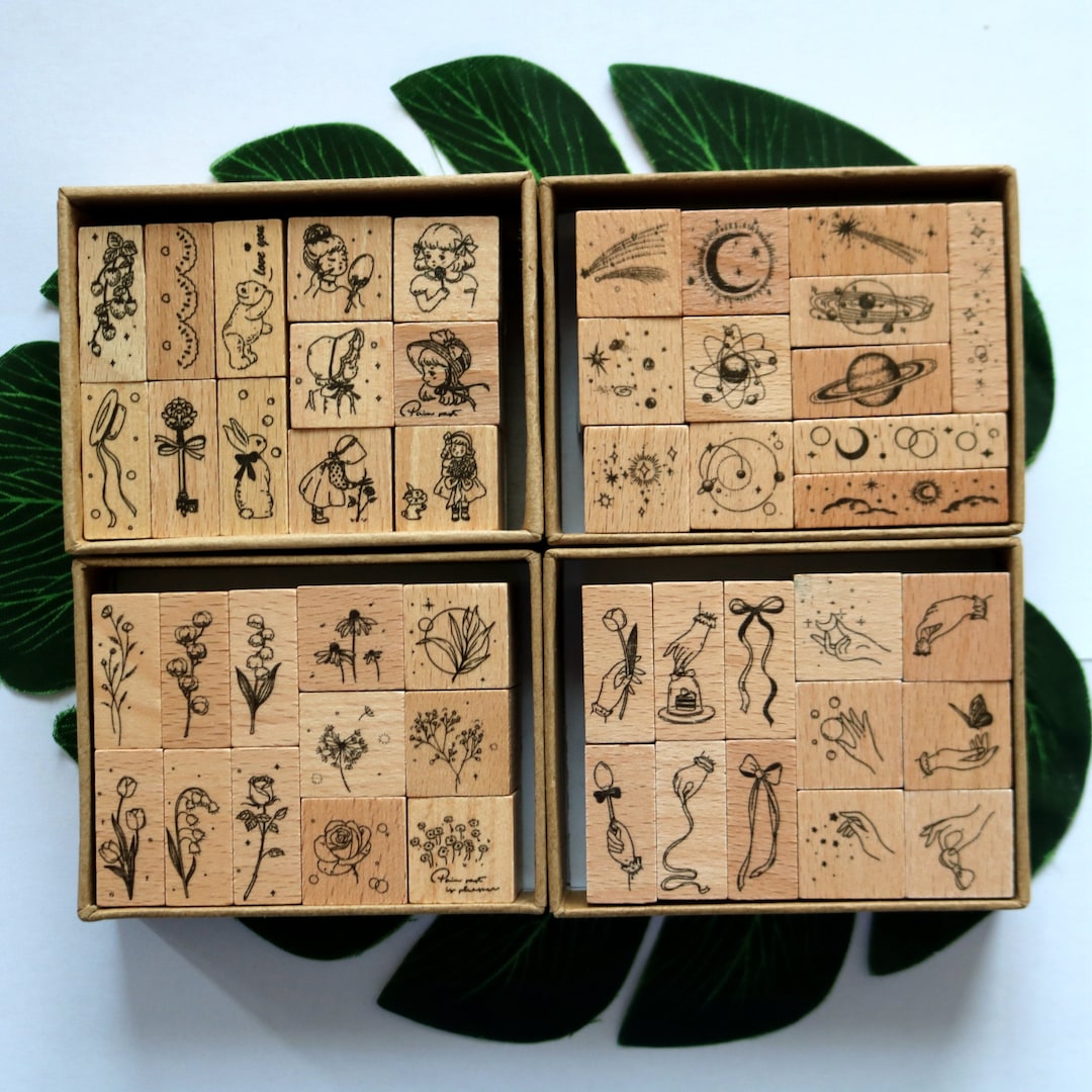 Cute Wooden Stamp Set Numbers Date Floral Star 6 Style for Diary ...