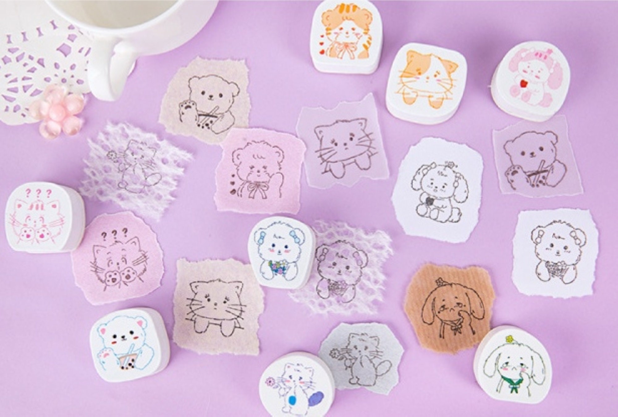 8 Styles Cute Rubber Stamp Cat Stamp Bear Stamp Dog Stamp | Etsy