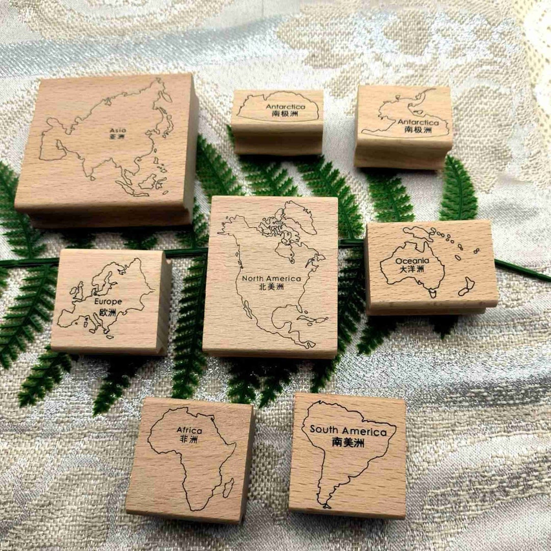 World Continent Map Wood Rubber Stamps Set of 8 Pcs for - Etsy UK