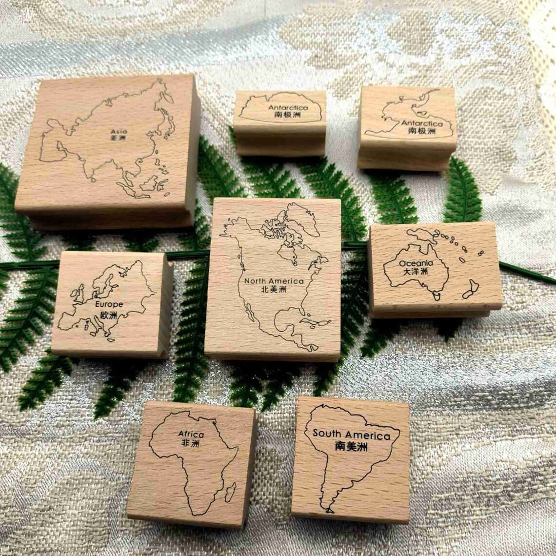 World Continent Map Wood Rubber Stamps Set of 8 Pcs for - Etsy