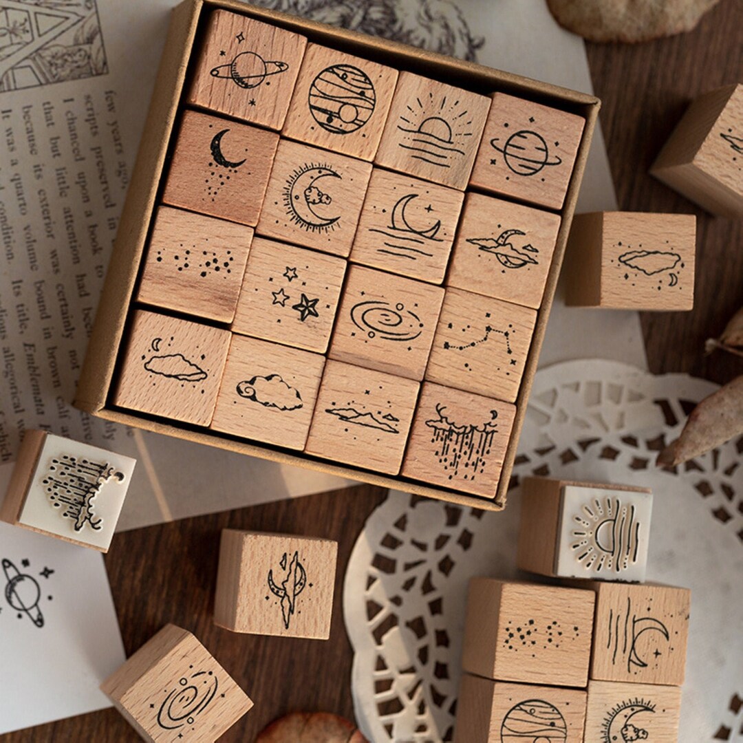16pcs Moon Stamps, Journal Stamp Set With Golden Ink Pad Planner, Diary ...