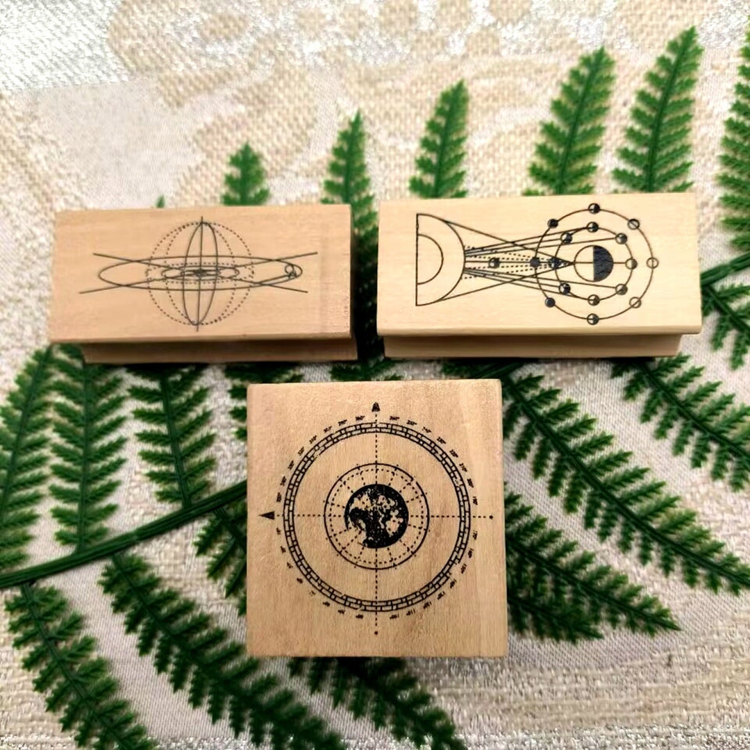 Galaxy, Moon, Earth Stamp, Wooden Rubber Stamp for Post Card, Planner ...