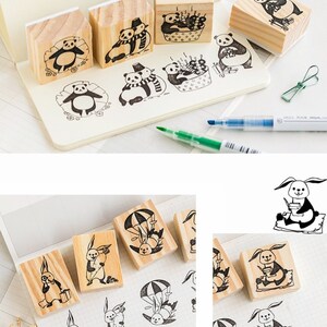 Animals Wood Rubber Stamp Panda Rabbit Bunny Stamp Diary Card | Etsy