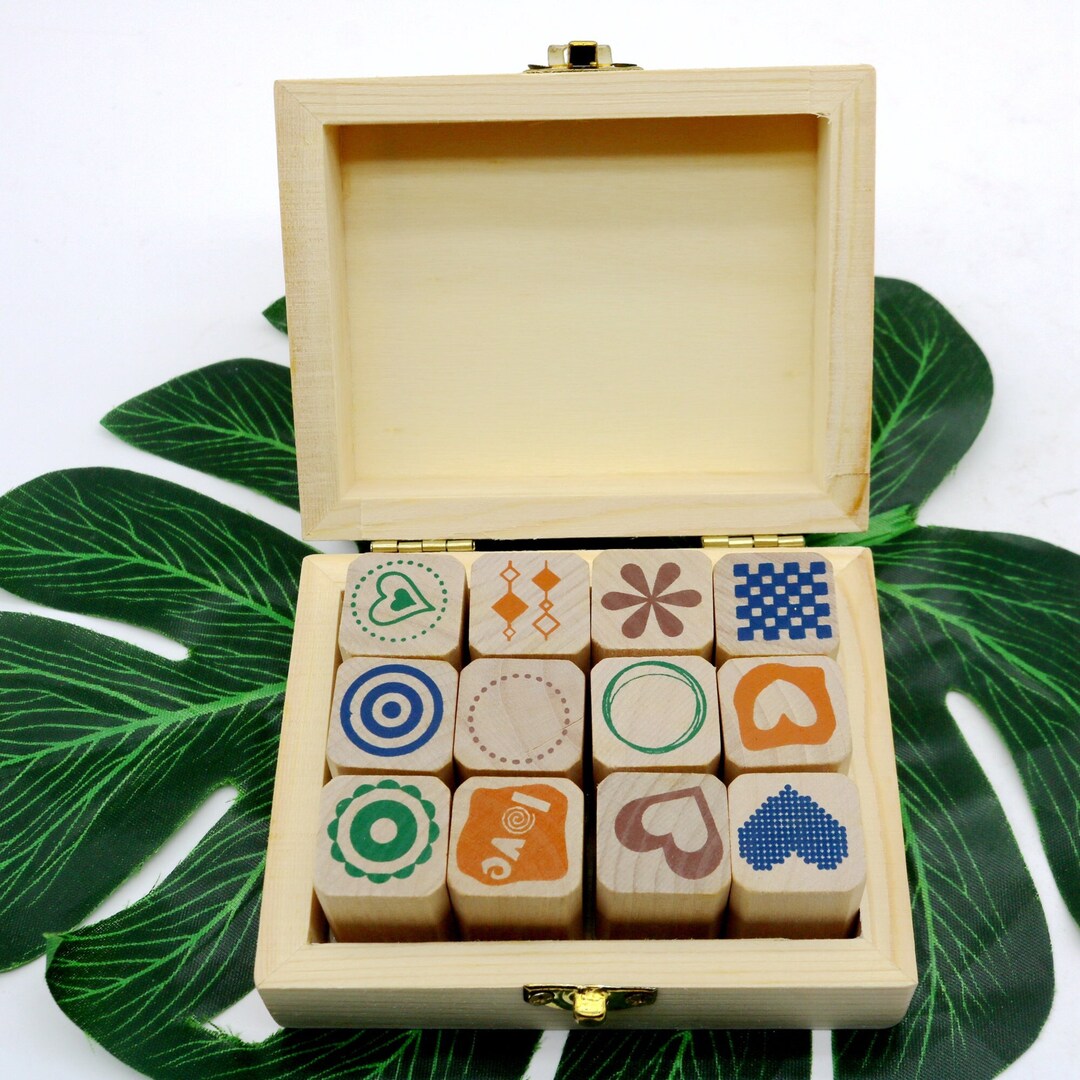 Simple Graphics Rubber Stamp Set of 12pcs With Box for Diary Journal ...